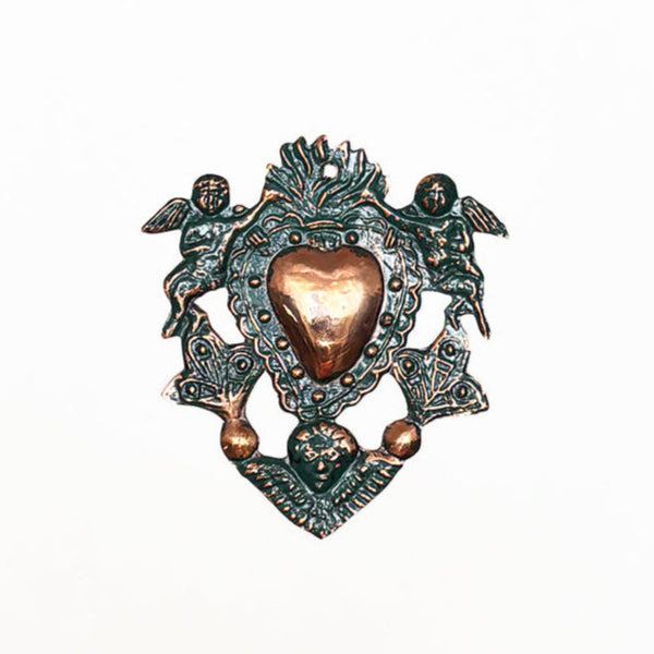 Medium Oxidized Copper Heart Milagro with Angels - Museum of New Mexico ...
